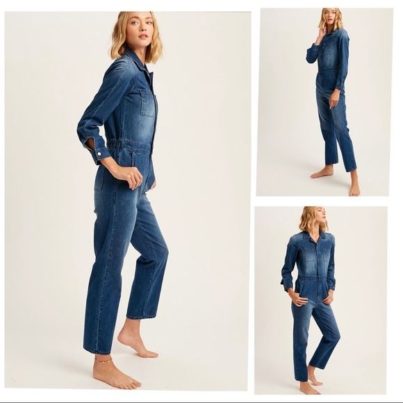 Listicle | Pants & Jumpsuits | Soft Stretched Utility Denim Jumpsuit ...